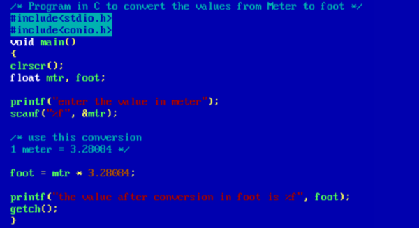 C program to convert meter to feet - Coding With Yash